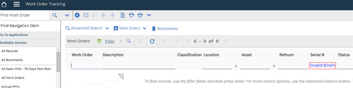 Invalid Binding When Adding Serialnum To Wotrack Table Column Maximo Open Forum